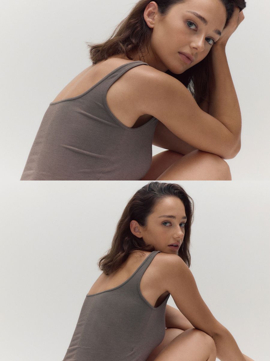 Top z modulowanymi miseczkami Kolor brązowy - RESERVED - 491BH-84X