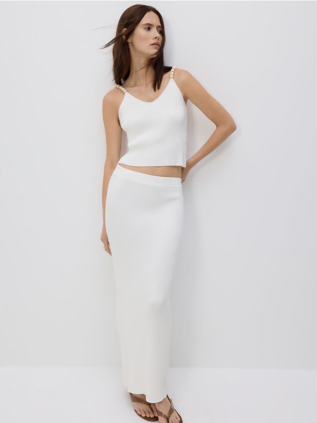 Top sa ukrasnim bratelama boja krem - RESERVED - 017GS-01X