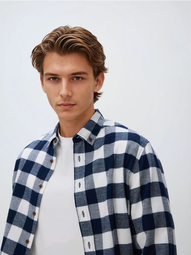 Regular fit-lõikega ruuduline särk Värv tumesinine - RESERVED - 078DO-59P