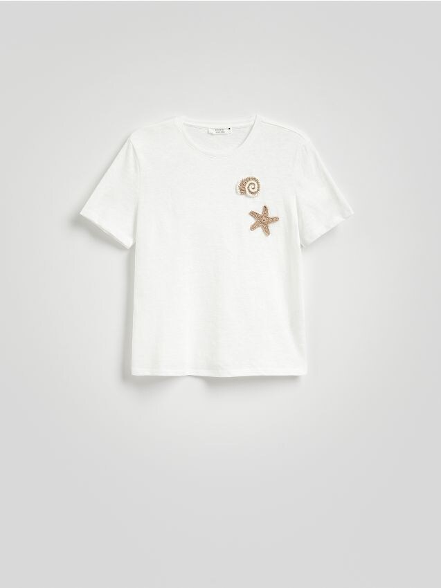 Футболка regular з аплікаціями Колір кремовий - RESERVED - 468GO-01X