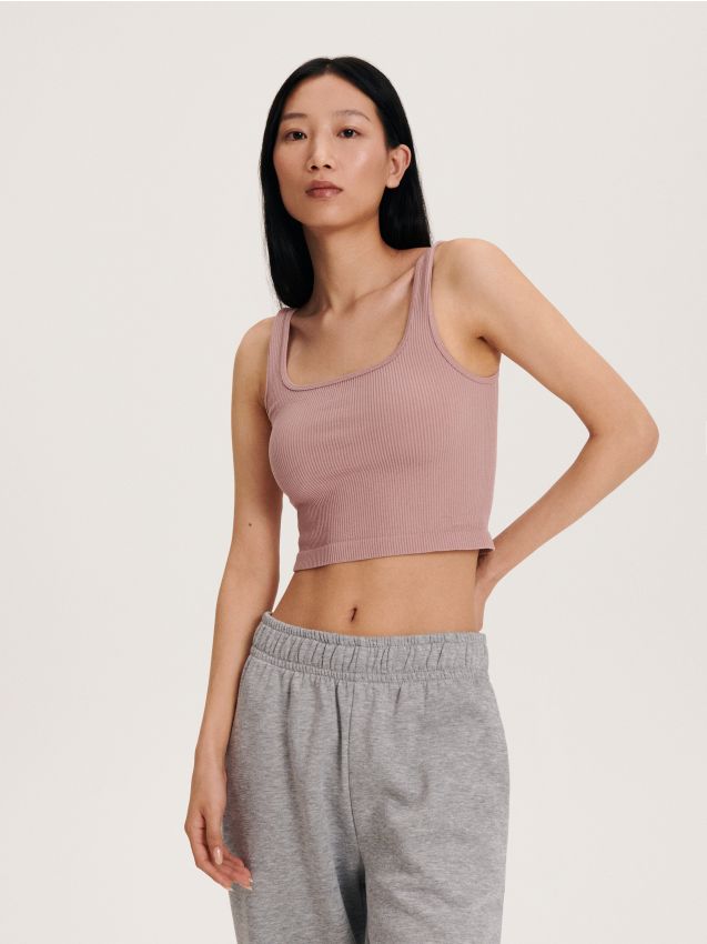 Rib Knit Crop Top Color Dusty Rose Reserved 9373h 39x
