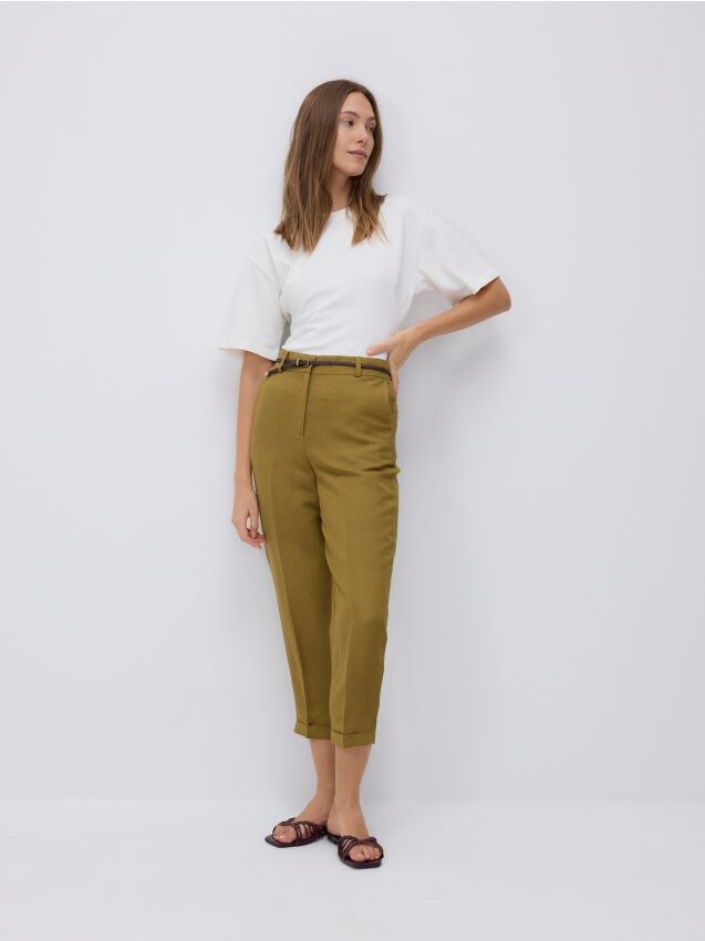 Pressed crease linen blend trousers Color light olive - RESERVED ...