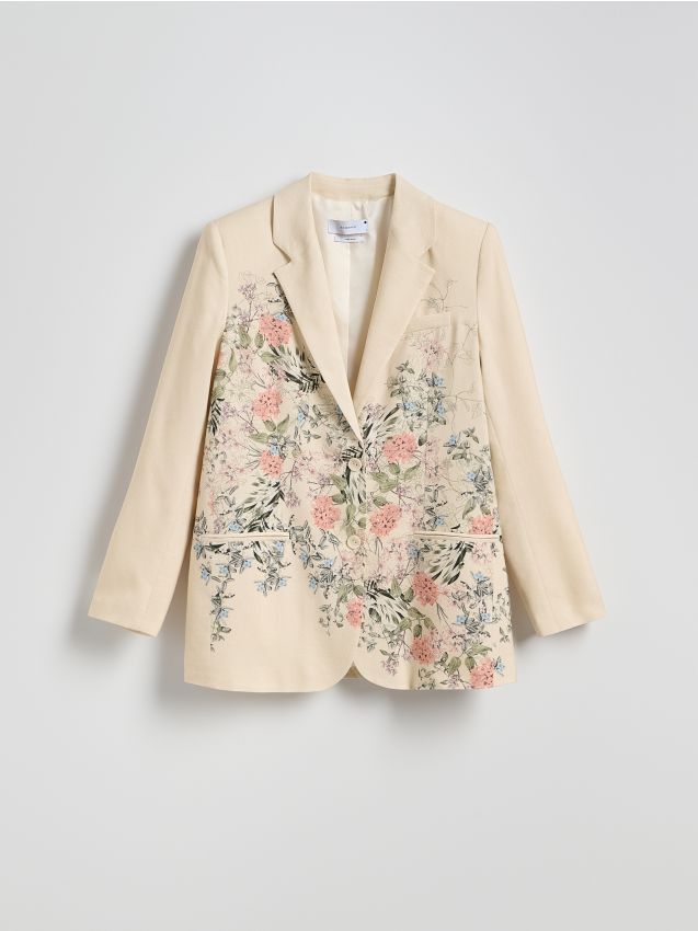 Marynarka oversize z dodatkiem lnu Kolor złamana biel - RESERVED - YT236-01X